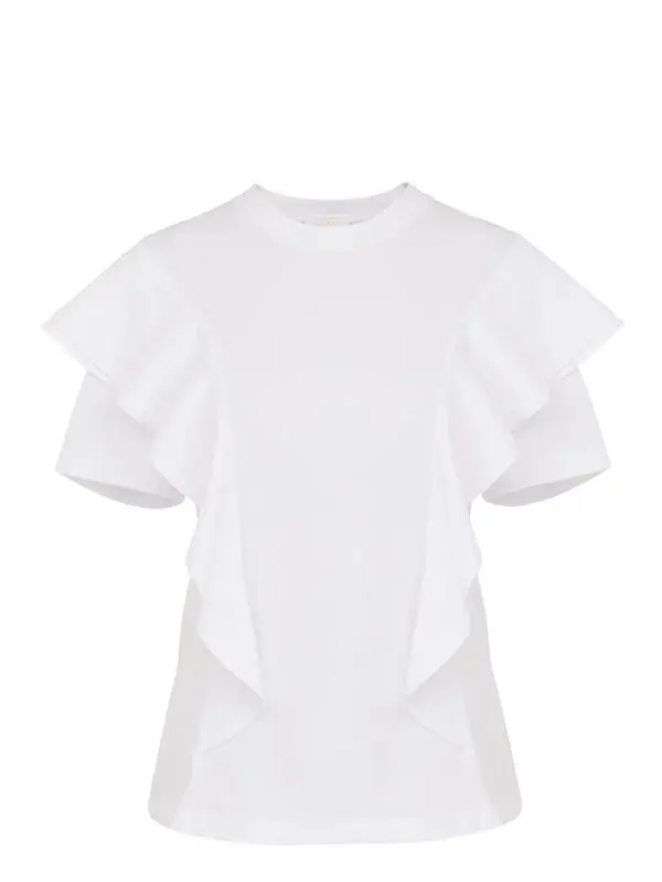 Chloé Ruffled Crewneck Short-sleeved T-shirt - White