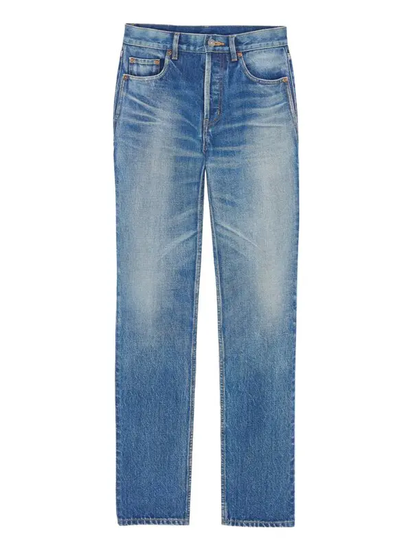 Saint Laurent High Waist Straight Leg Jeans - Denim