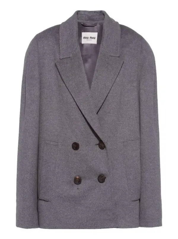 Miu Miu Double-breasted Velour Jacket With Logo Patch - Grey