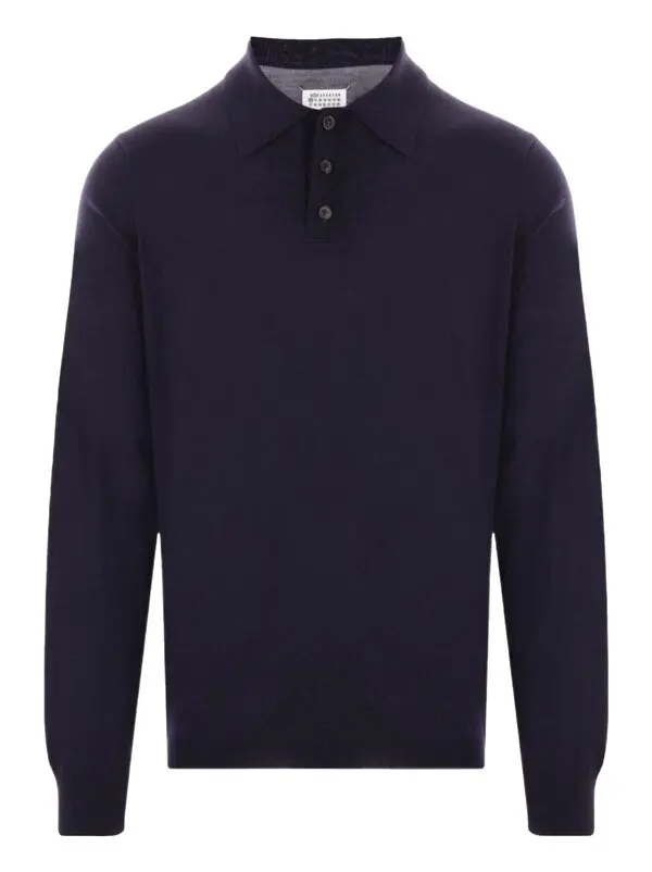MAISON MARGIELA Long-sleeved Knitted Polo Shirt - Black