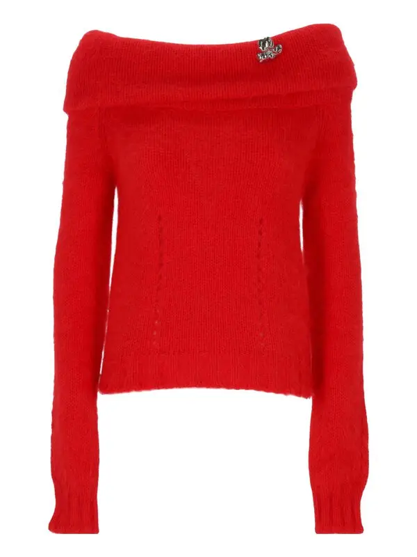 Blumarine Off-shoulder Knitted Cropped Top - Red