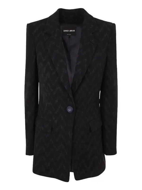Giorgio Armani Single-breasted Chevron-print Jacket - Black