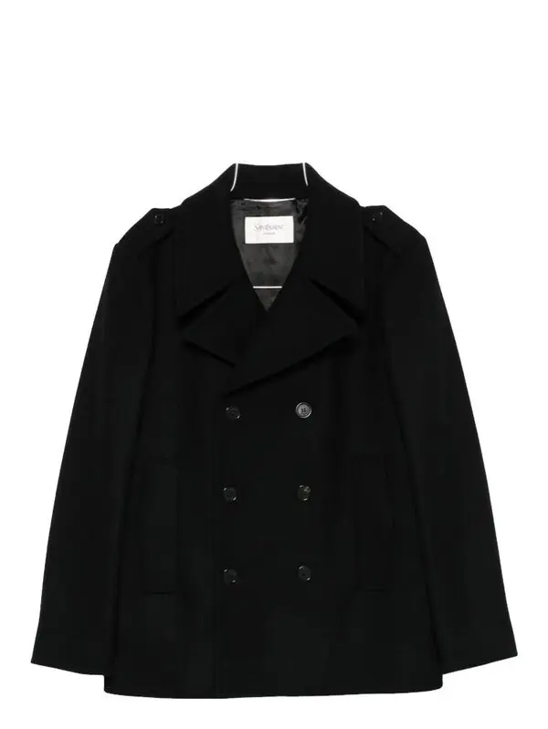 Saint Laurent Double-breasted Cupro Coat - Black