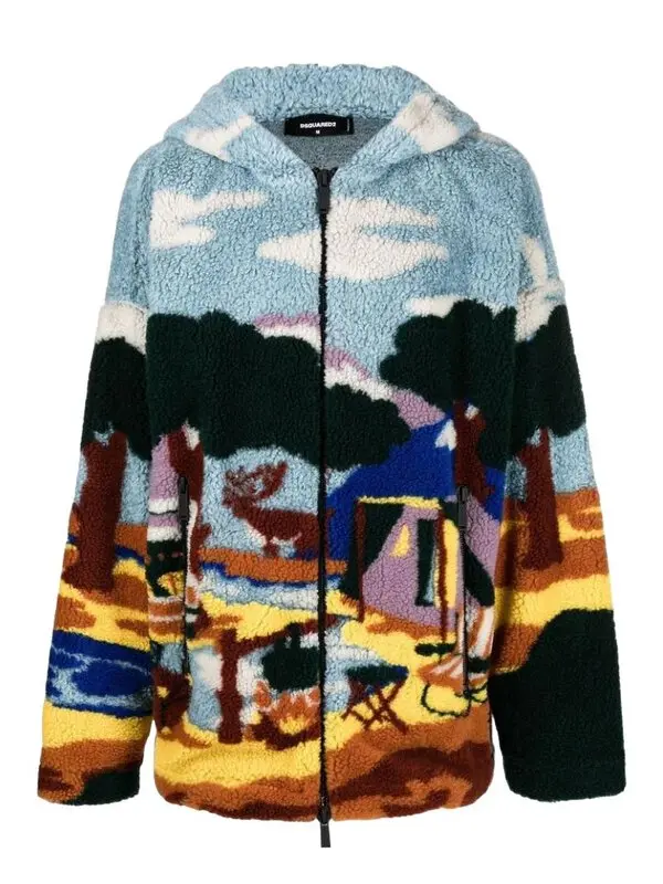 Dsquared2 Abstract Print Fleece Hoodie - Multicolor