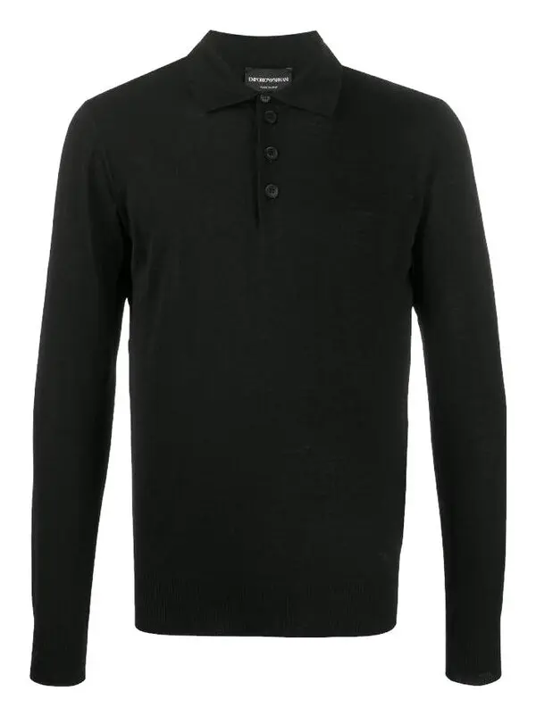 Emporio Armani Long-sleeved Knitted Polo Shirt - Black