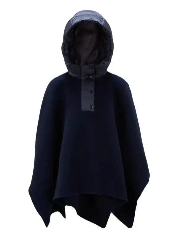 Moncler Hooded Cape With Asymmetric Hem - Midnight Blue