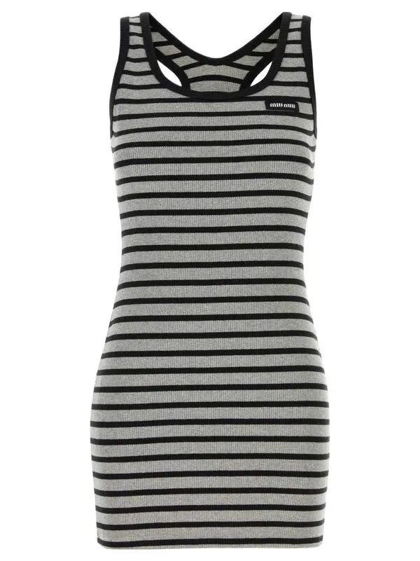 Miu Miu Striped Sleeveless Dress - Gray