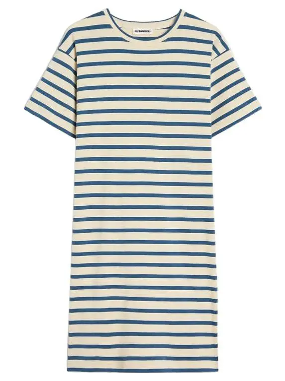 JIL SANDER Striped Cotton Crew-neck Dress - Nude