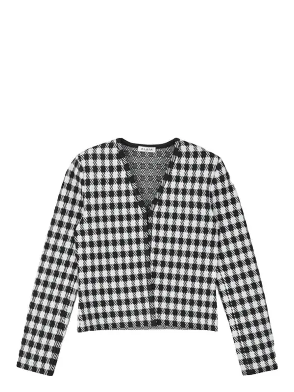 Alaïa Checked V-neck Cardigan - Black