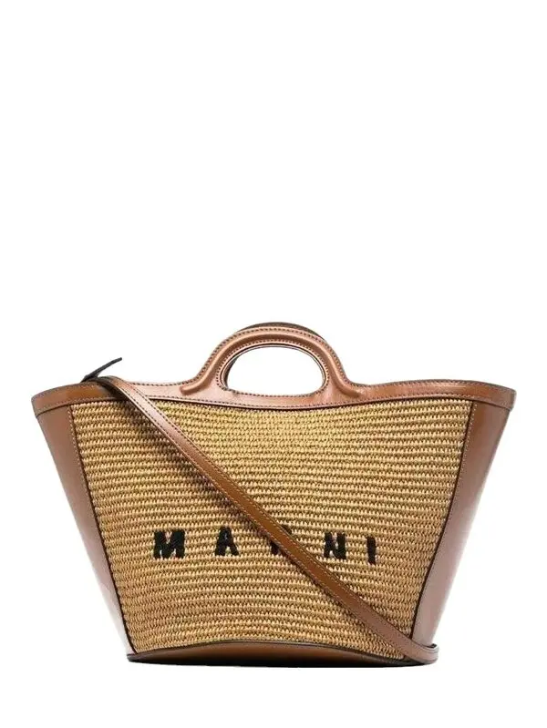 Marni Tropicalia Logo Embroidered Small Tote Bag - Brown