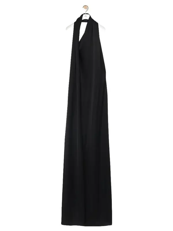 Loewe Satin Halterneck Maxi Dress With Draped Detail - Black