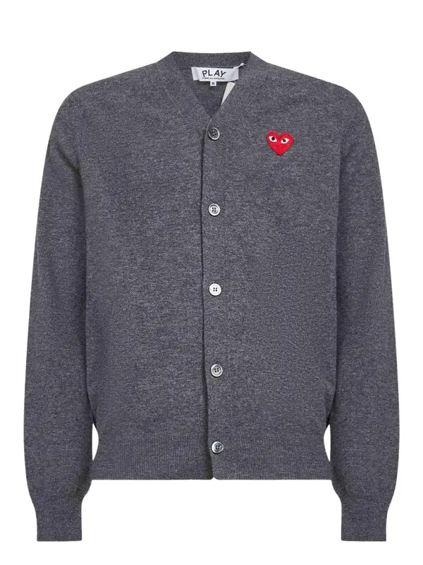 Play Comme Des Garcon Heart-patch Wool Cardigan - Grey