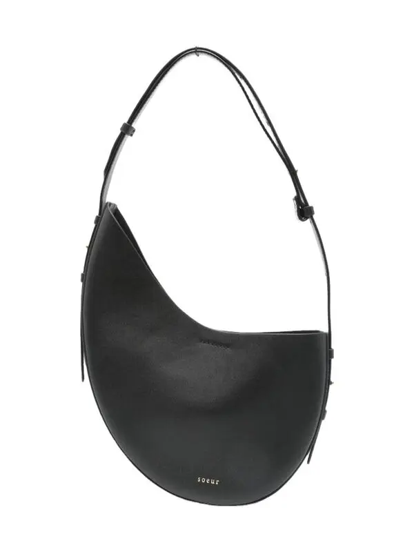 Soeur Leather Crescent Tote Bag - Black