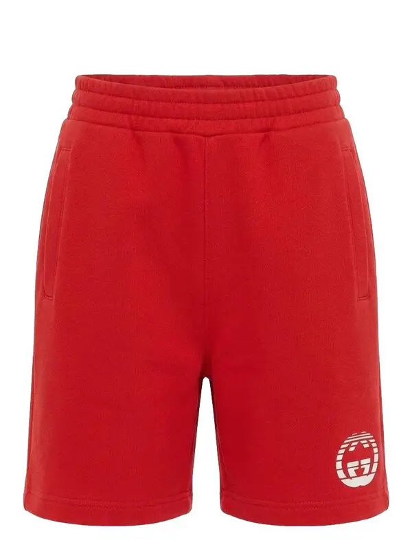 Gucci Interlocking G Record Print Cotton Shorts - Red