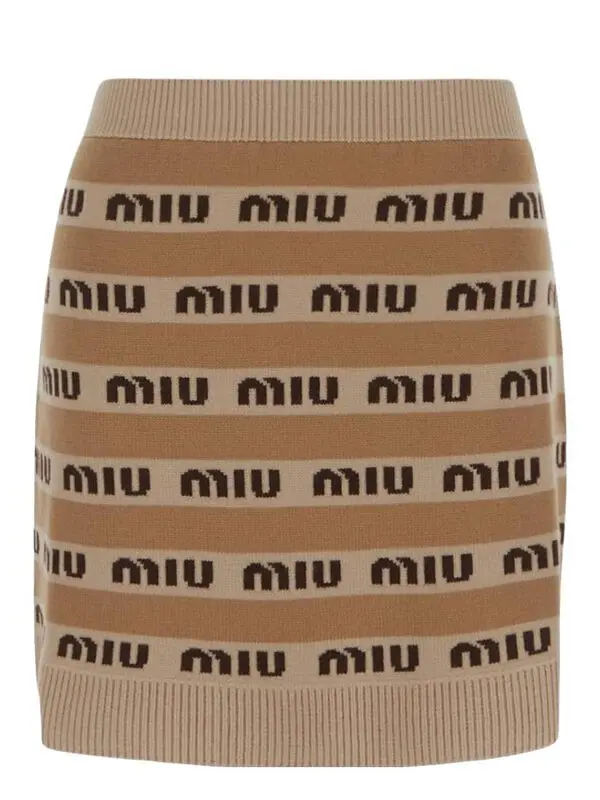 Miu Miu Logo Intarsia Wool Miniskirt - Snow White