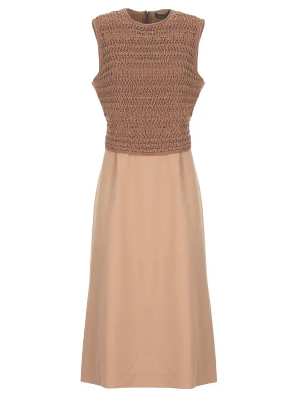 Fabiana Filippi Sleeveless Crochet Panel Midi Dress - Nude