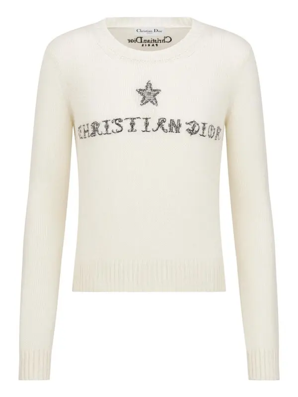 Dior Round Neck Long Sleeve Sweater - White