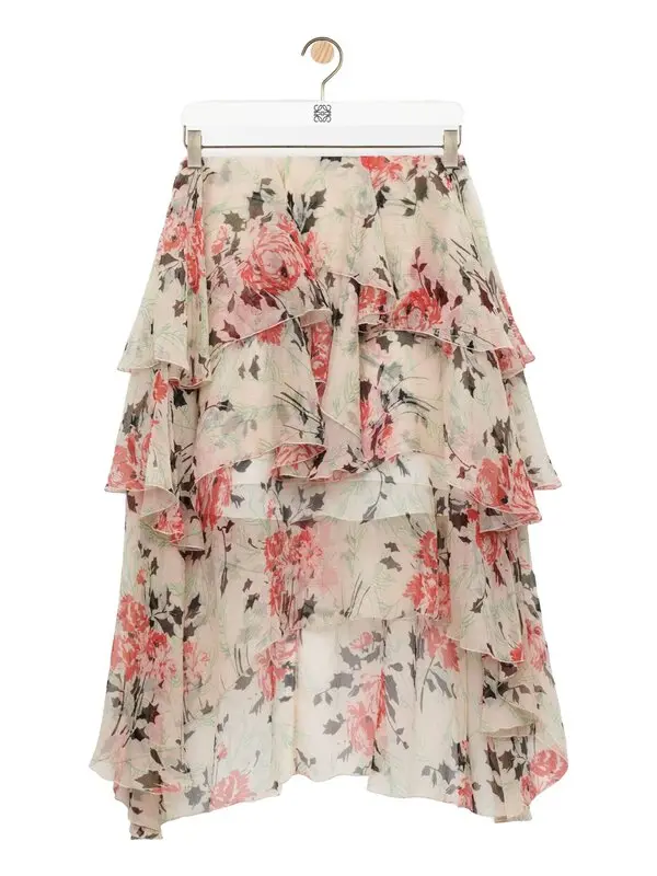 Loewe Ruffled Floral Silk Skirt - Multi-color