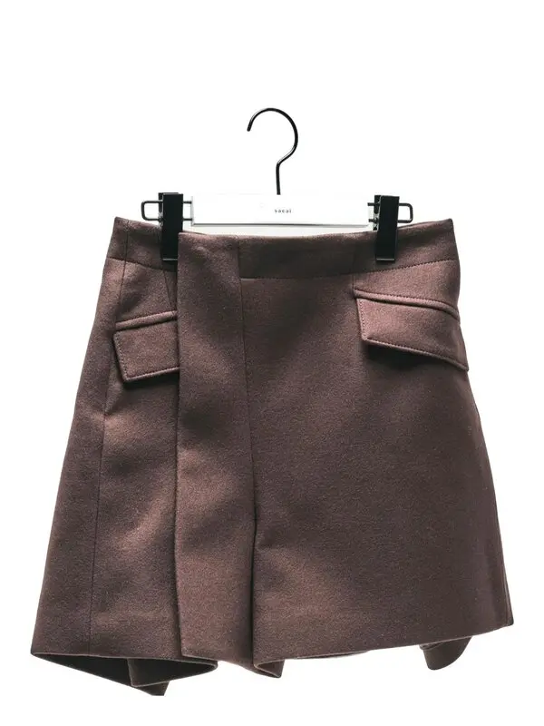 Sacai Wrap Mini Skirt With Pleated Details - Brown