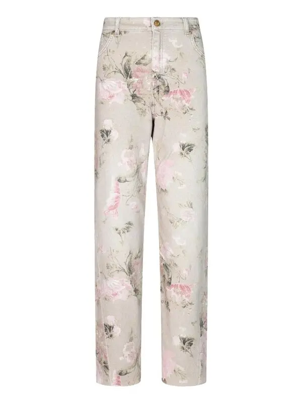 Blumarine Floral Print Boyfriend Jeans - Nude