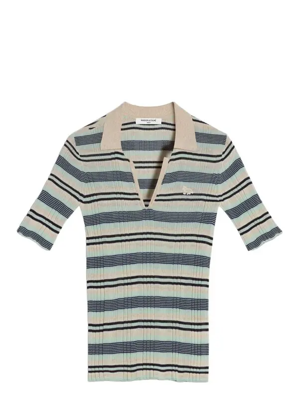 Maison Kitsuné Fine Rib Striped Polo - Nude