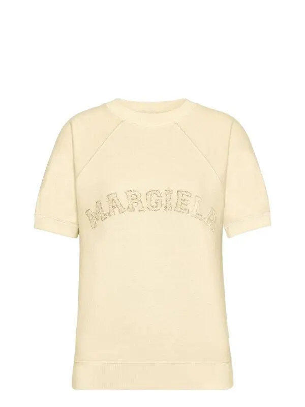 MAISON MARGIELA Short Sleeve Sweatshirt With Unfinished Logo Embroidery - Cream