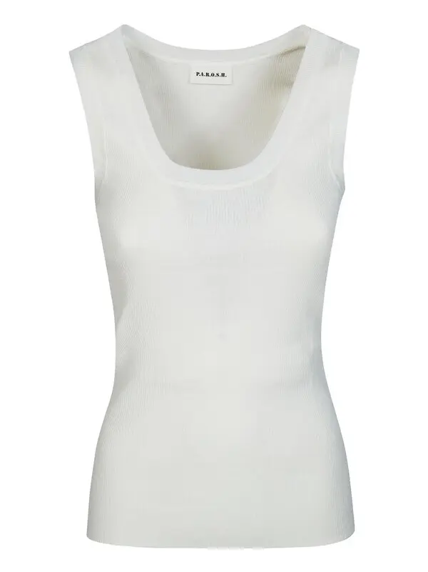 P.a.r.o.s.h Ribbed Scoop Neck Tank Top - White