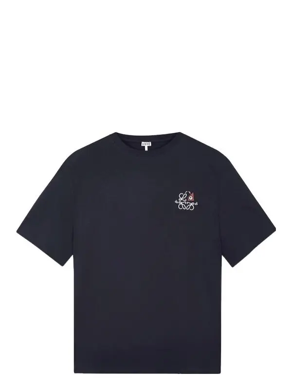 Loewe Logo Embroidered Crewneck T-shirt - Navy Blue