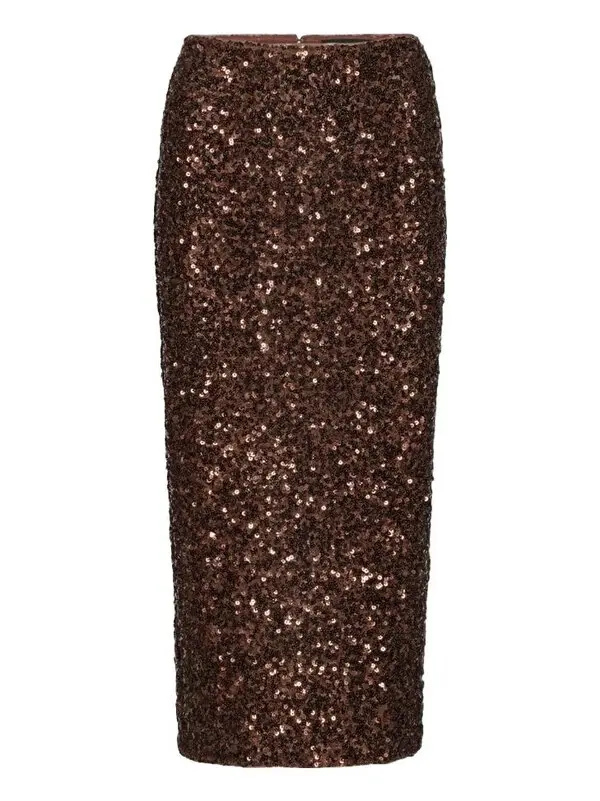 ROTATE BY BIRGER CHRISTENSEN Sequin Midi Skirt - Dark Brown