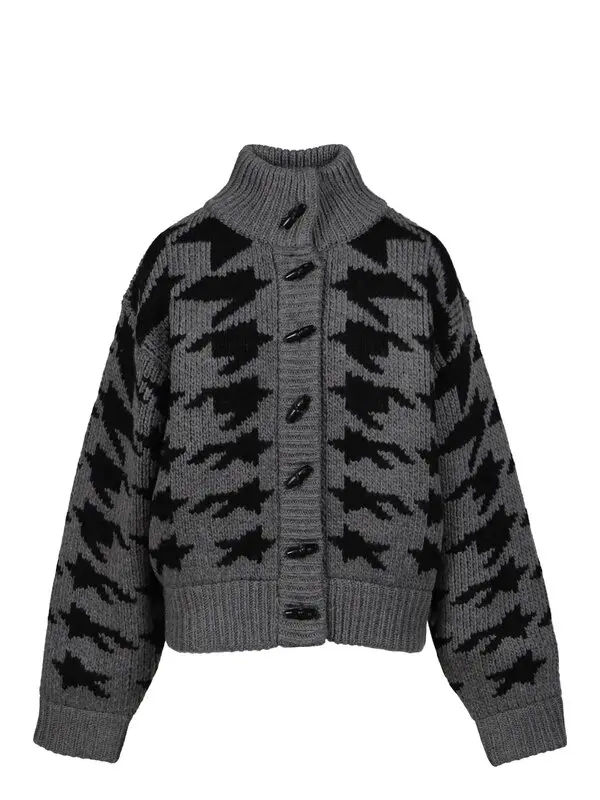 OPEN YY Houndstooth Star Cowichan Cardigan - Grey