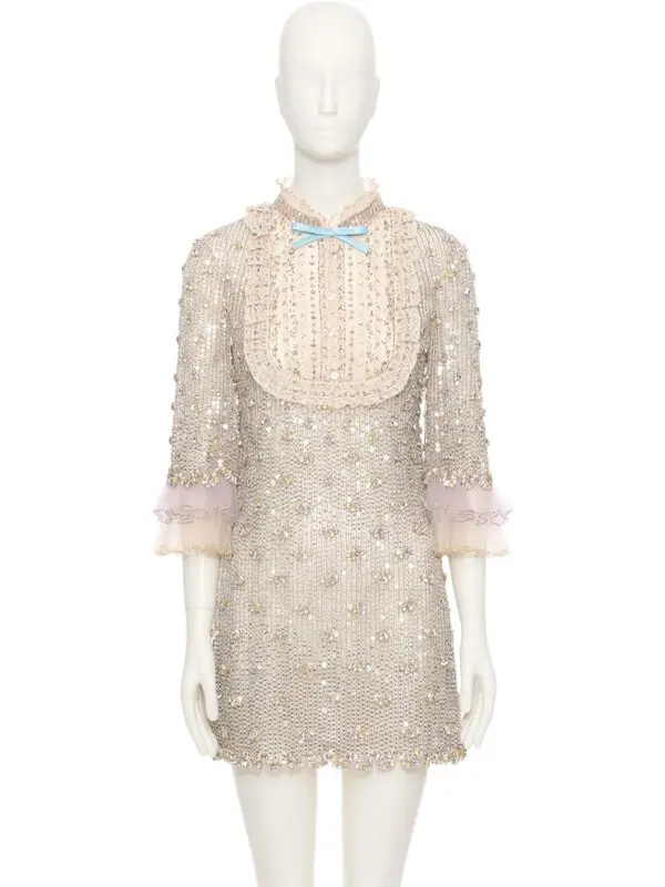 Valentino Garavani Embellished Three-quarter Sleeve Dress - Nude
