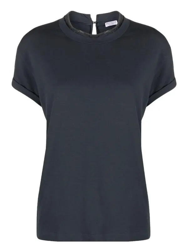 Brunello Cucinelli Short Sleeve T-shirt With Eyelet Details - Black