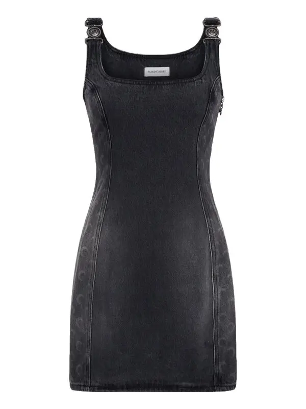 MARINE SERRE Moon Laser Denim Sleeveless Mini Dress - Black