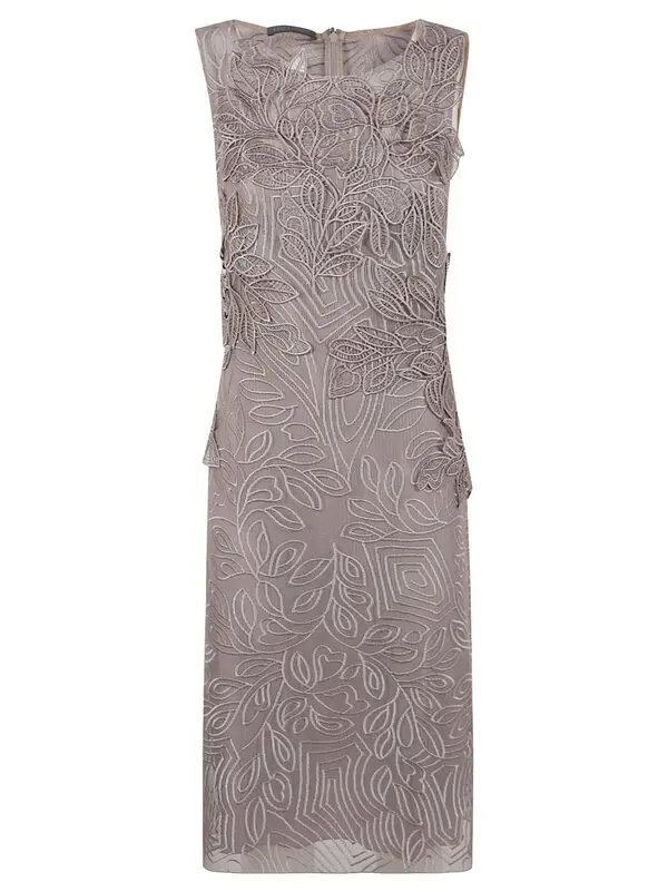 Alberta Ferretti Foliage Macram Lace Midi Dress - Gray