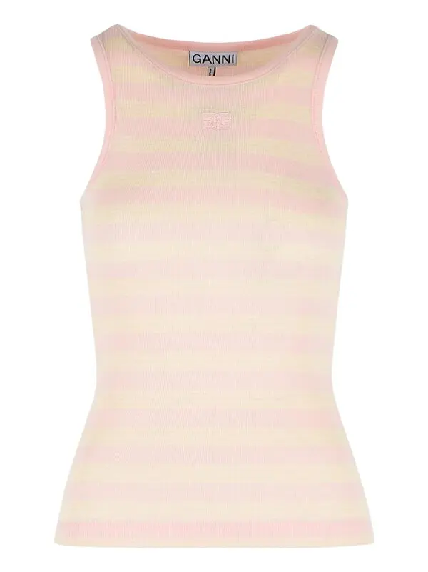 GANNI Sleeveless Striped Ribbed Tank Top - No