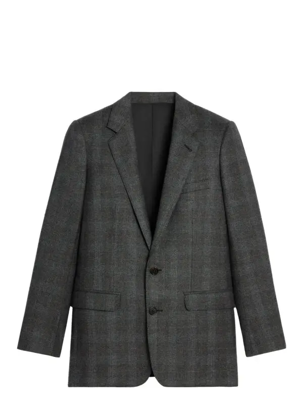 Celine Prince Of Wales Check Flannel Long Jacket - Black