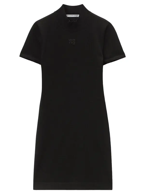 Alexander Wang Logo Embossed High Neck Mini Dress - Black