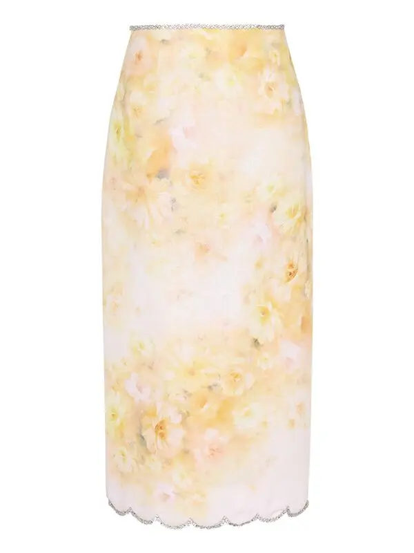 Zimmermann Crush Scalloped Midi Skirt - Nude
