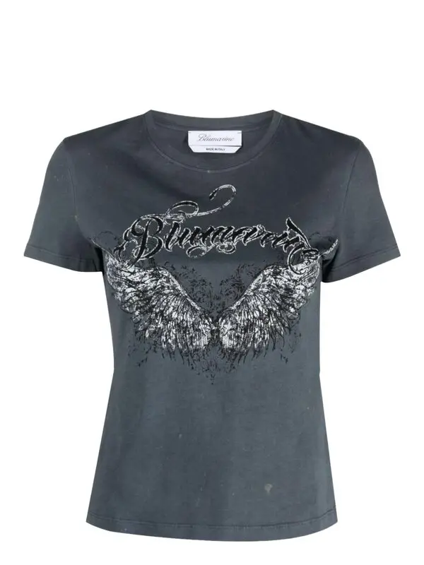 Blumarine Logo Printed Short Sleeve T-shirt - Black