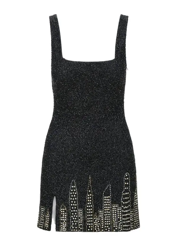 Staud Hand-beaded Elastic Mesh Mini Dress With Side Slits - Black