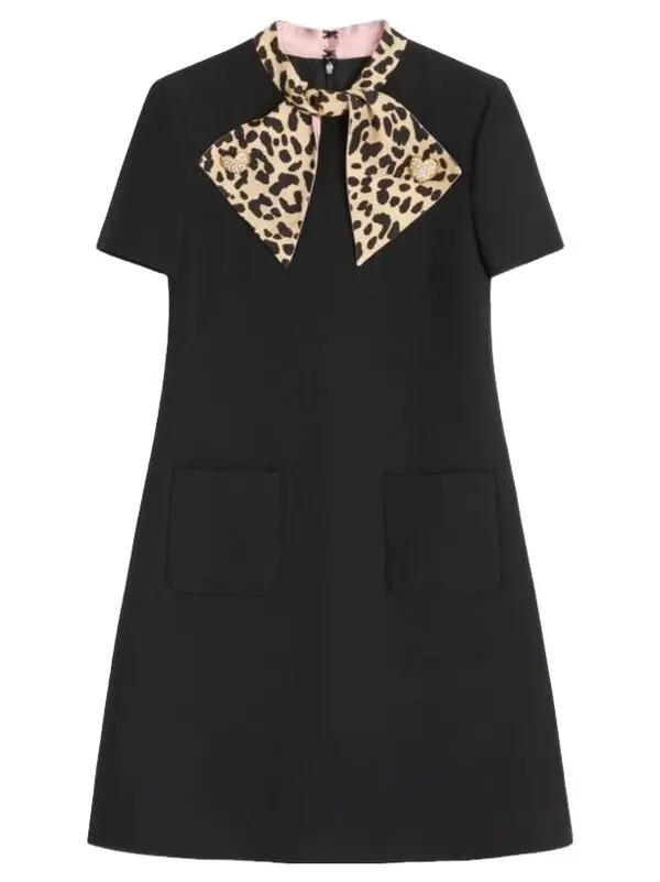 Valentino Garavani Leopard-bow Short-sleeved Mini Dress - Black