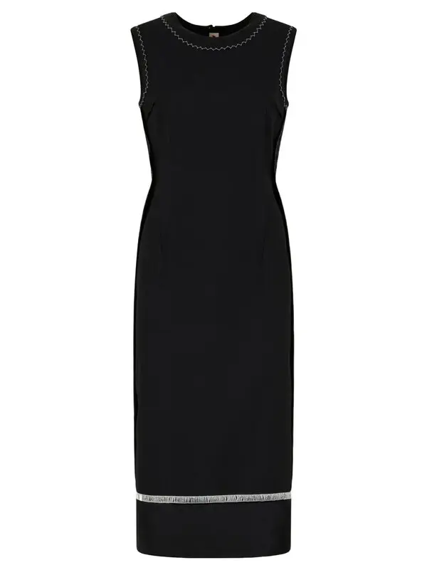 Marni Sleeveless Tropical Wool Dress With Contrast Stitching - Black