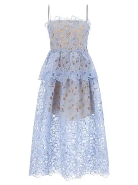 SELF-PORTRAIT Floral Lace Midi Dress - Blue