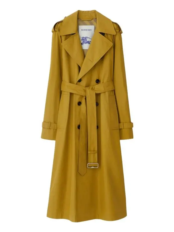 Burberry Long Gabardine Double-breasted Belted Trench Coat - Brown