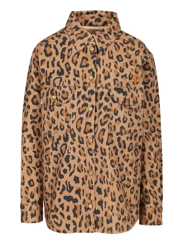 BLAZÉ MILANO Animal-print Button-up Shirt With Buckled Pockets - Camel