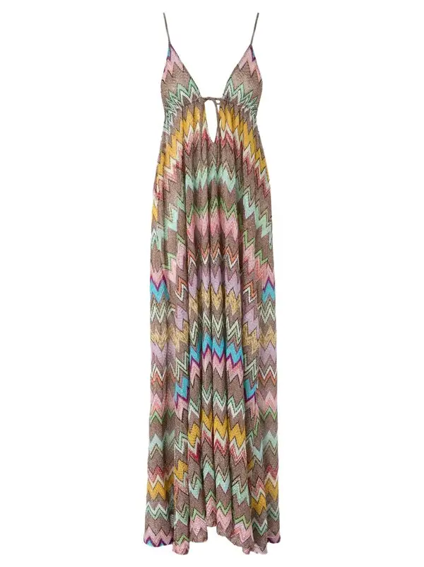 Missoni Zigzag Pattern V-neck Maxi Dress - Nude