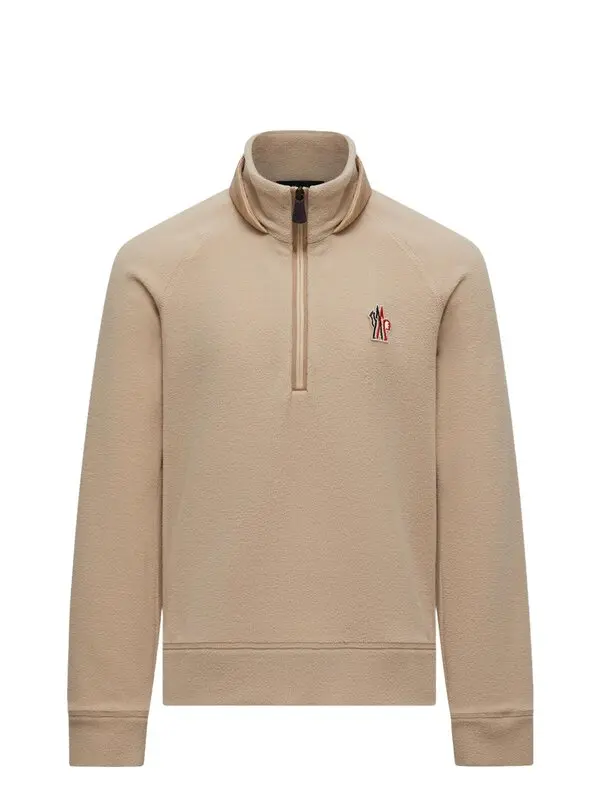 Moncler Half-zip Fleece Sweatshirt With Logo Detail - Camel Beige