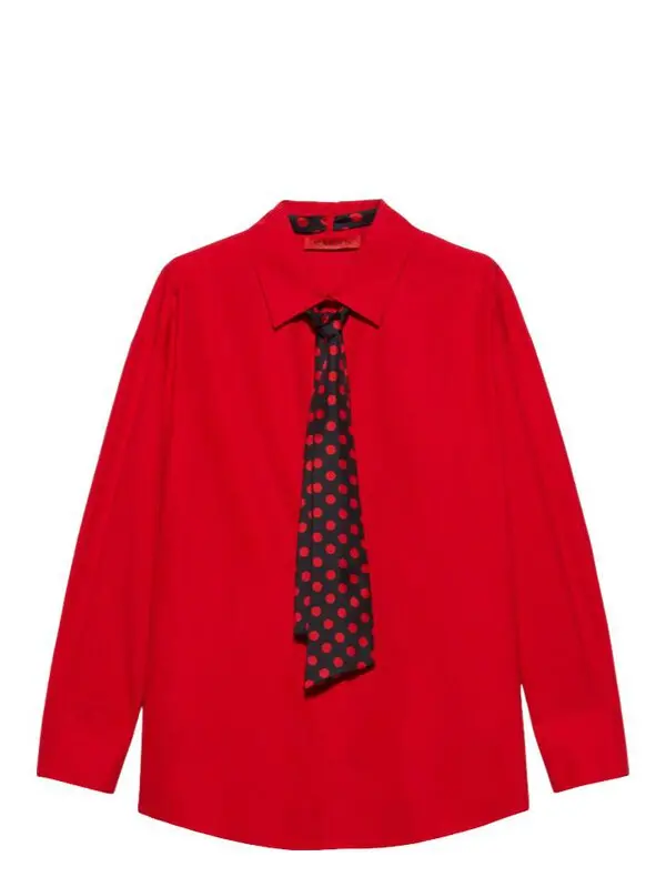 MAXCO. Max&co. Cotton Poplin Shirt With Detachable Printed Silk Twill Tie - Red