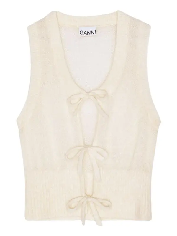 GANNI Ivory Tie String Vest - Off-white