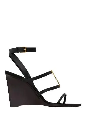 Saint Laurent Cassandra Logo Plaque Wedge Sandals - Black
